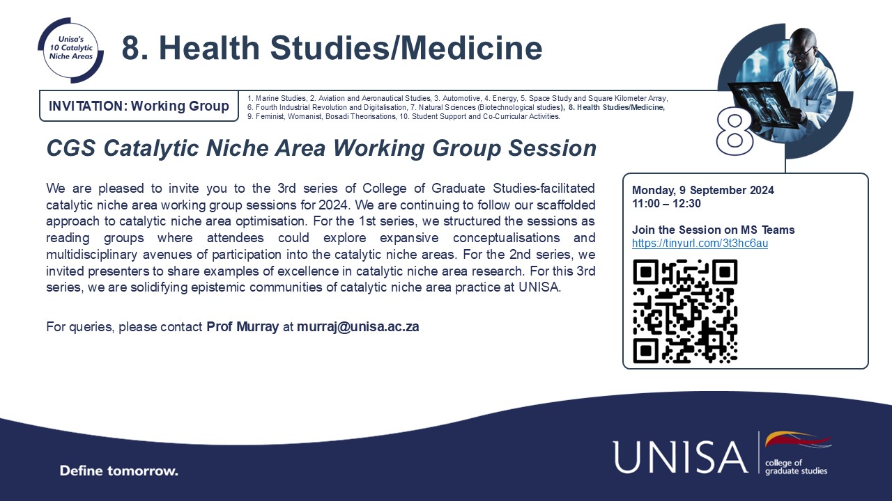 CGS Catalytic Niche Area Working Group Session: 'Health Studies/Medicine'