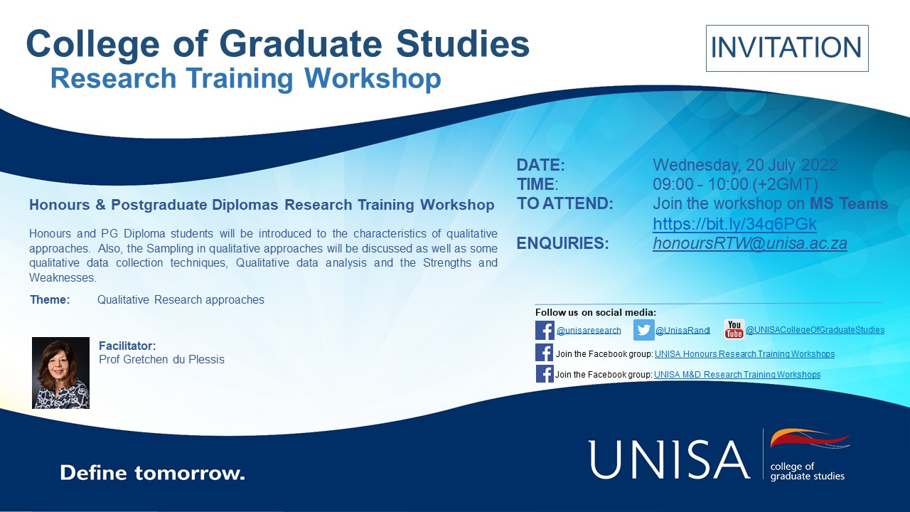 Honours and postgraduate diploma research training workshop ...