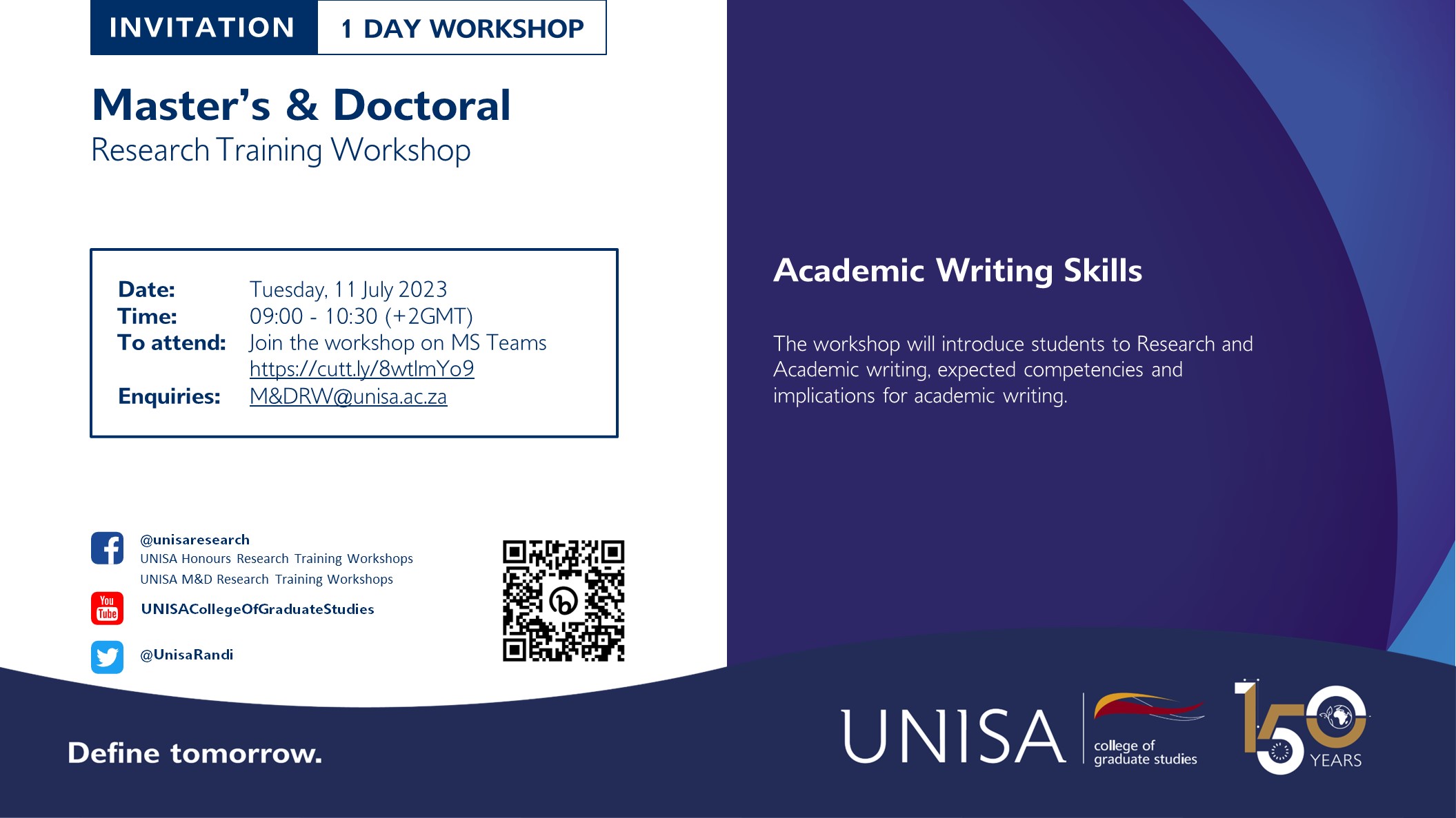 Master's and doctoral research training workshop: 'Academic writing skills'