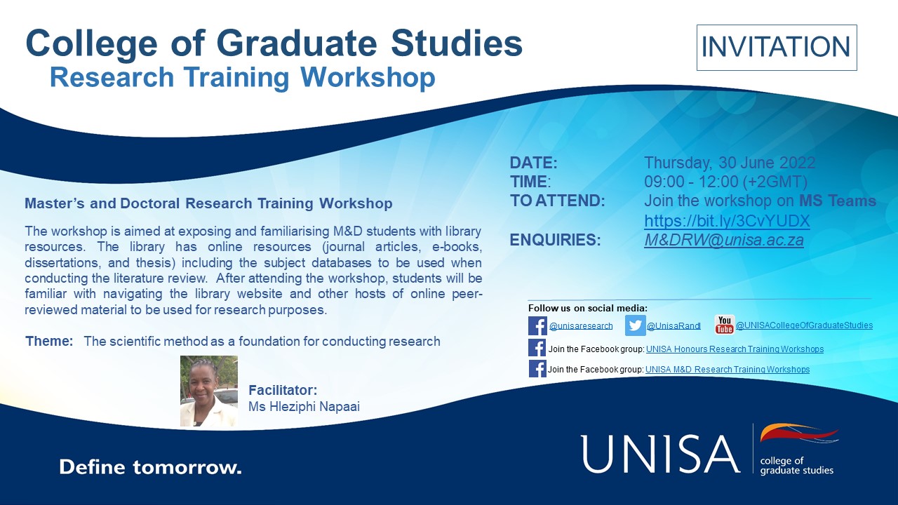 Master's and doctoral research training workshop: 'The scientific ...
