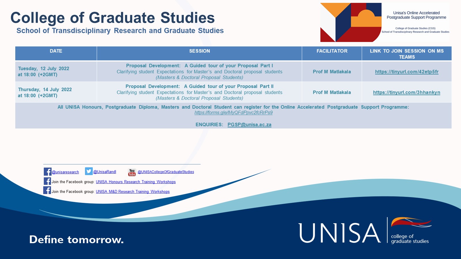 Unisa Online Accelerated Postgraduate Support Programme workshop ...