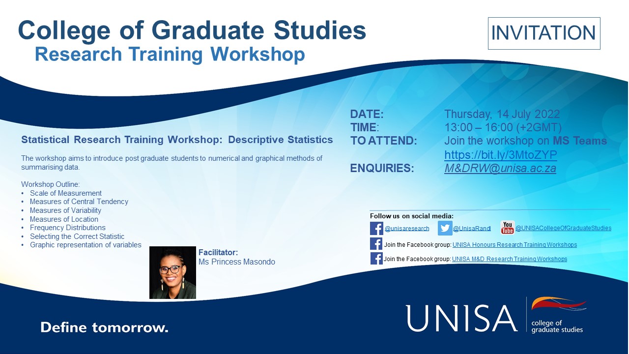 Statistical research training workshop: 'Descriptive statistics'